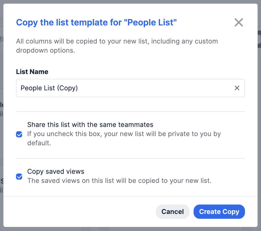 How to copy a list template
