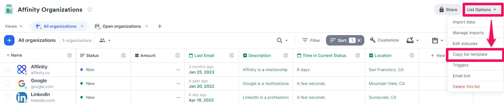 How to copy a list template