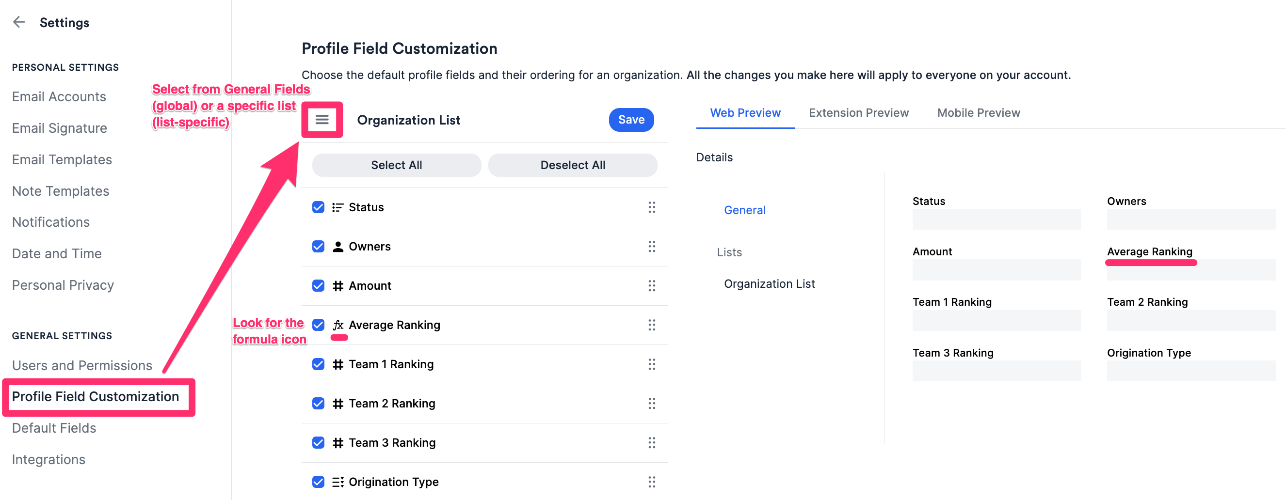 How to create list calculations using the formula field