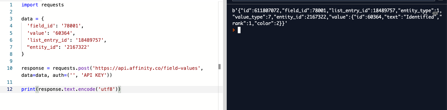 How to use Affinity's API to add an organization to an organization list