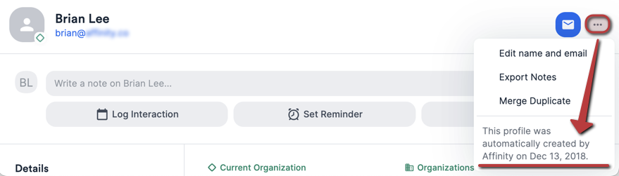 Identifying how contacts are created in Affinity