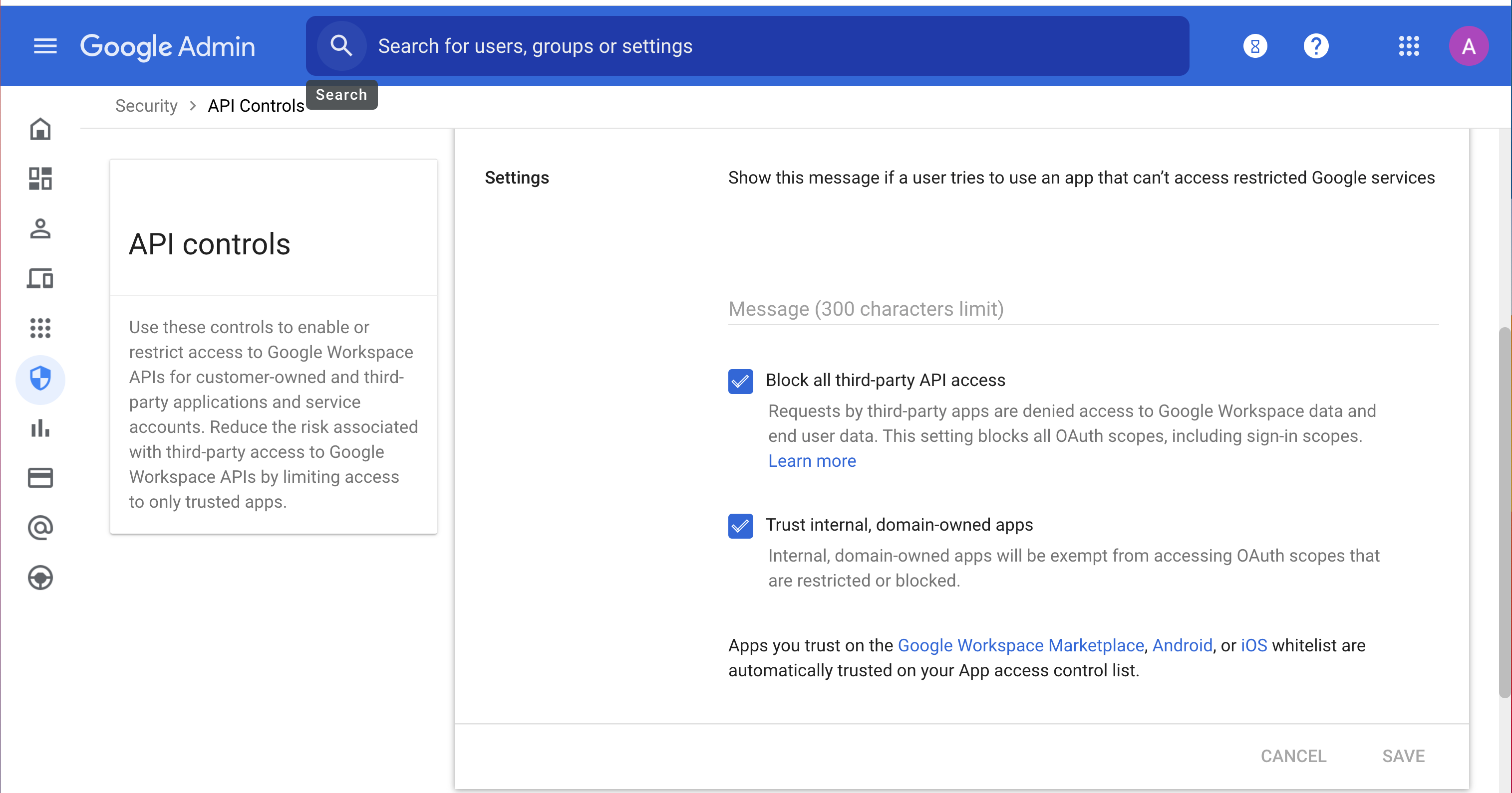 Google Error 400: Admin Policy Enforced