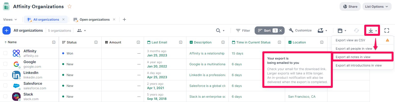 How to export notes from Affinity