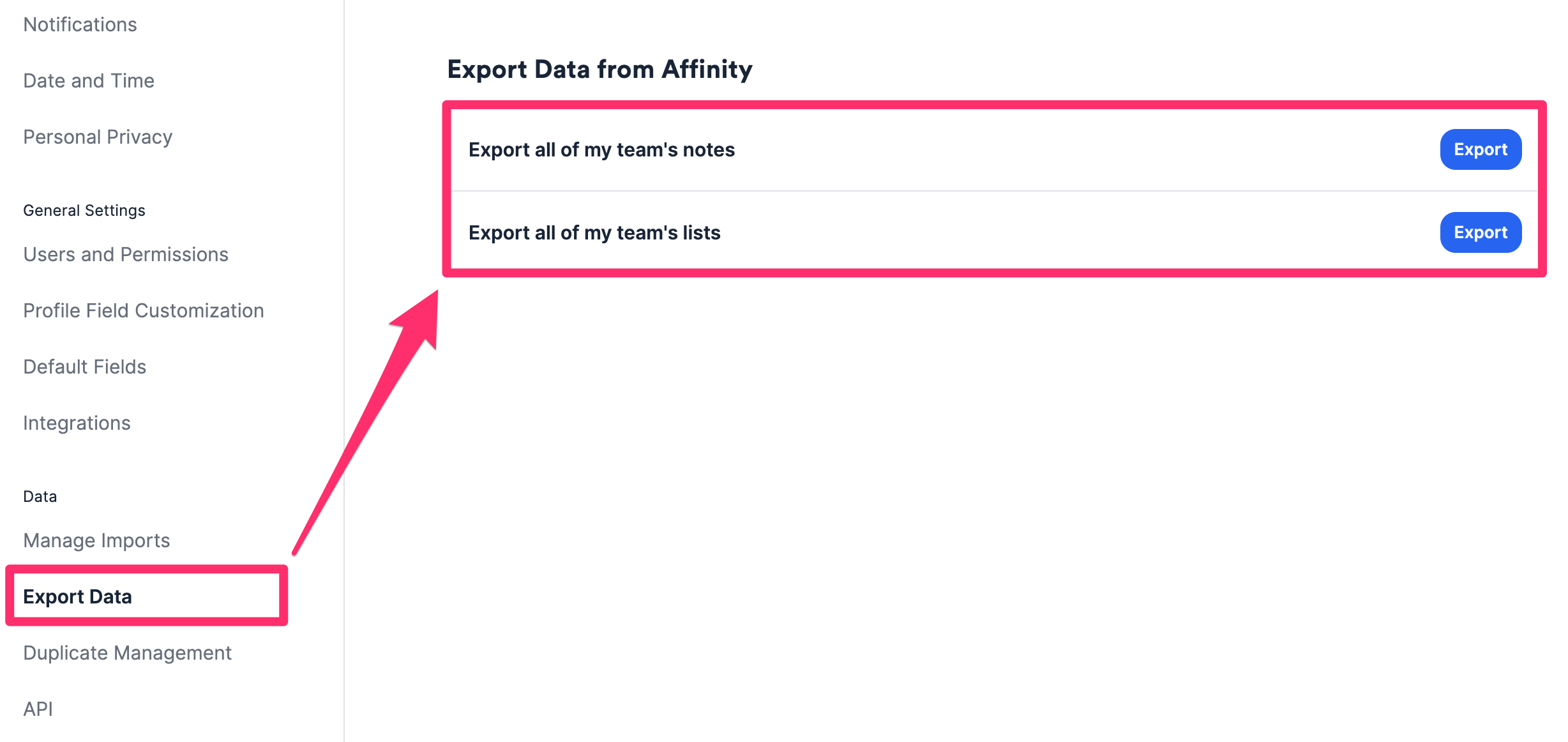 How to export notes from Affinity