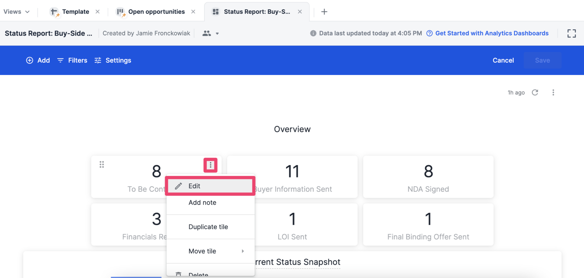 Affinity Analytics - Status Reports for Investment Banking