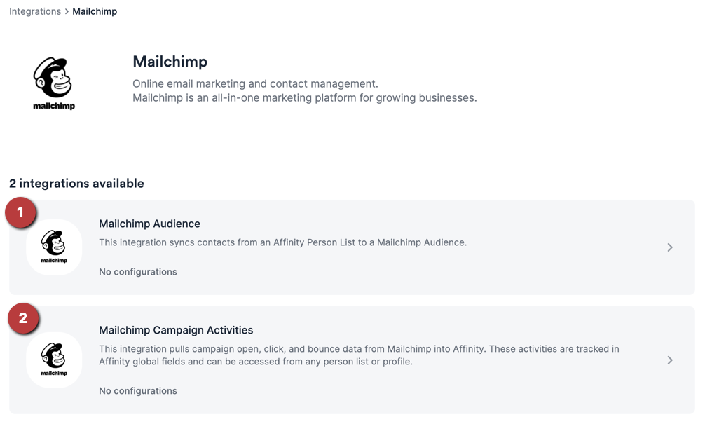 How to integrate Affinity with Mailchimp