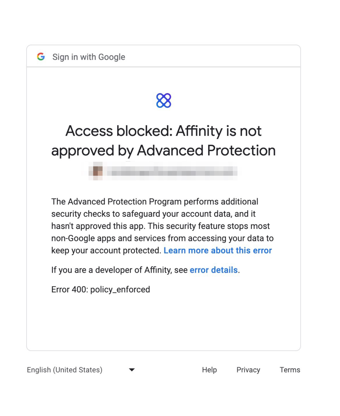 Google Error 400: Admin Policy Enforced