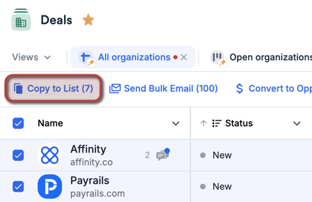 How to copy list entries from one list to another