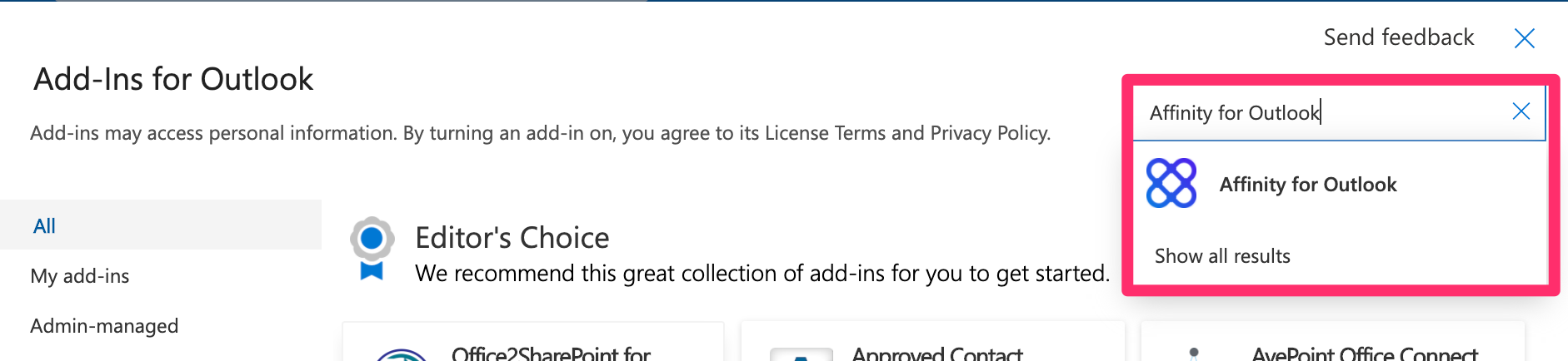 How to download Affinity's Outlook Add-in