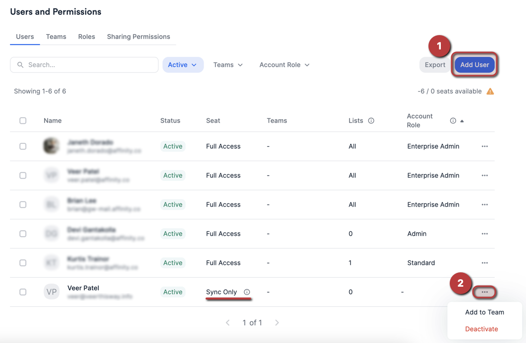 How to invite/manage Sync Only users in Affinity