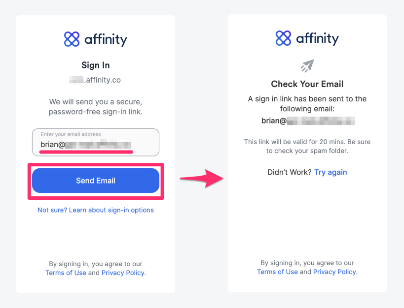 How to sign into Affinity