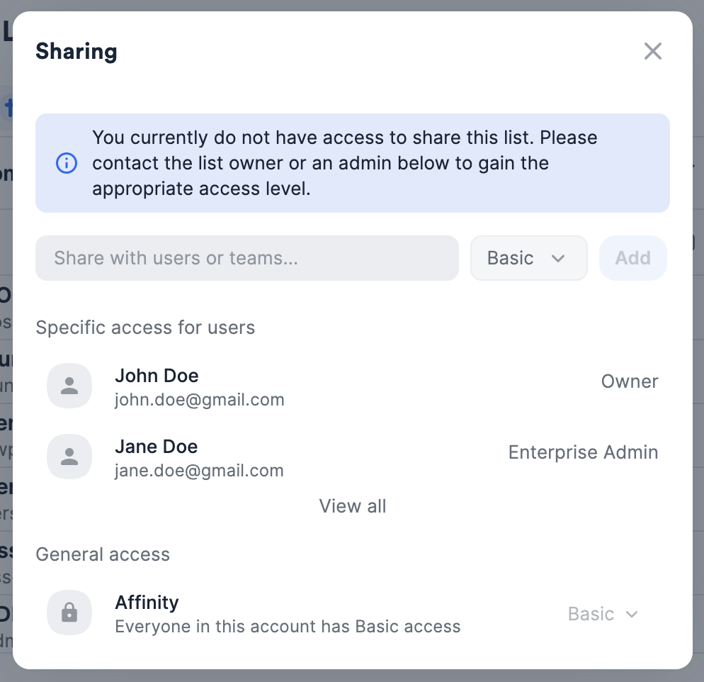 How to share lists in Affinity