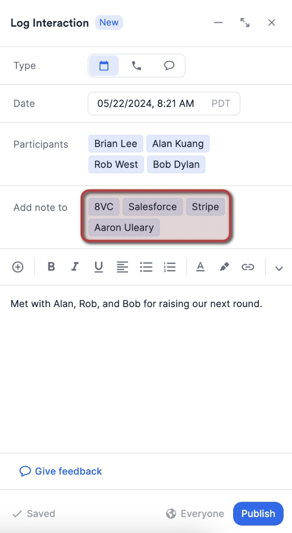 How to log interactions into Affinity
