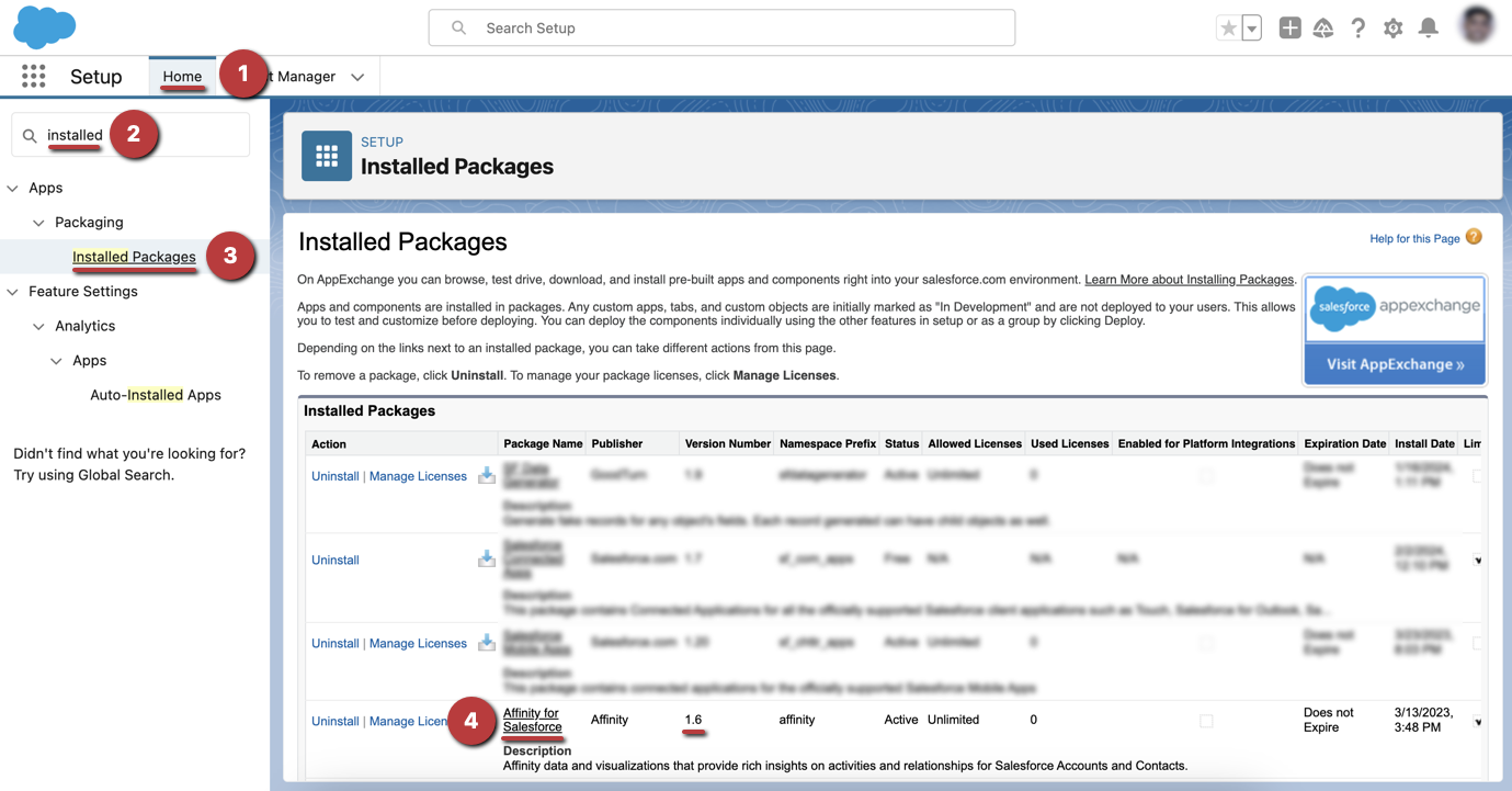 How to install/update Affinity's Managed Package in Salesforce