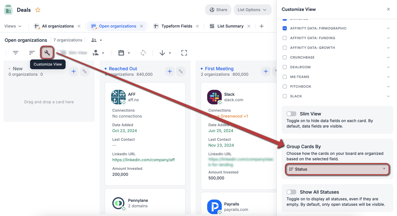 How to use board views in Affinity