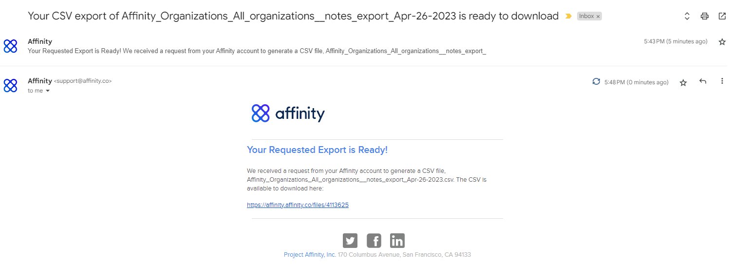 How to export notes from Affinity