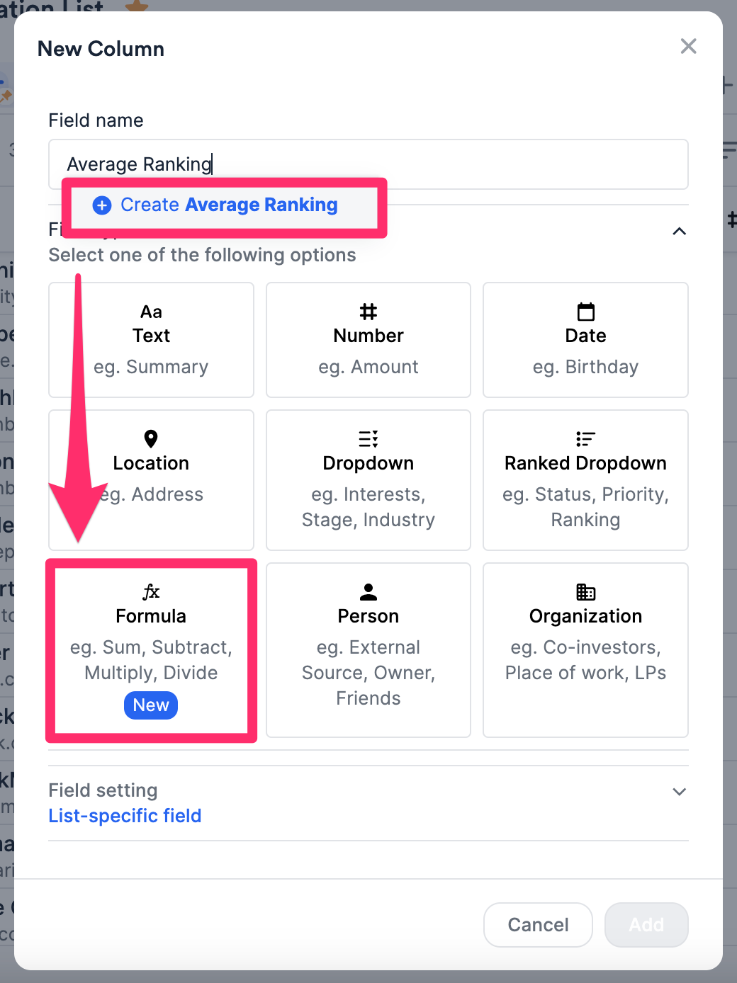 How to create list calculations using the formula field