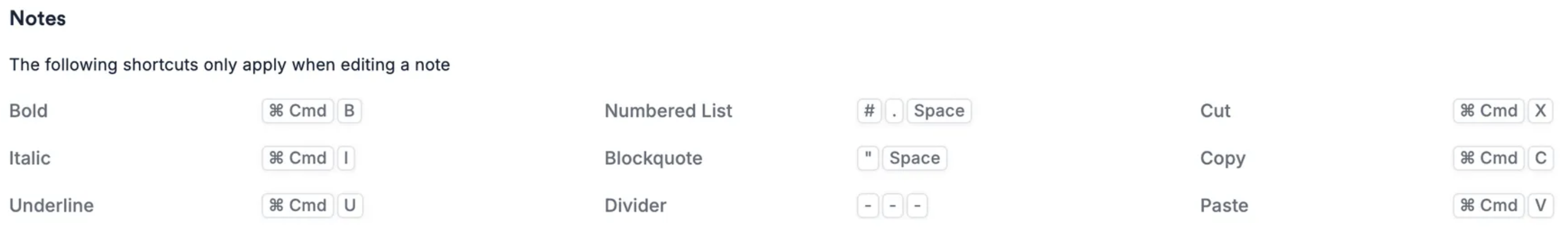 Rich text formatting for notes within Affinity